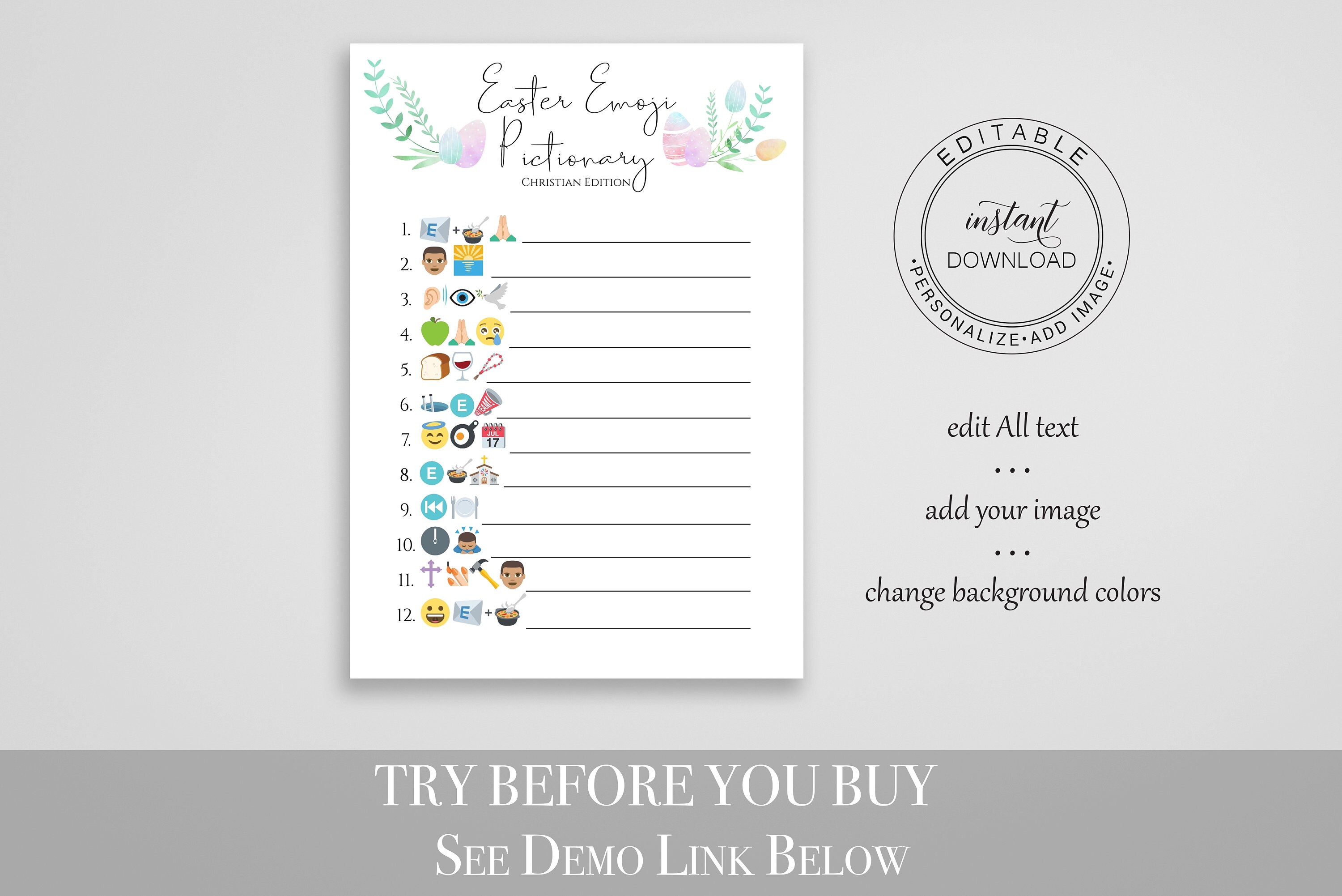 Easter Party Game Printable, Bible Emoji Pictionary, Zoom Christian ...