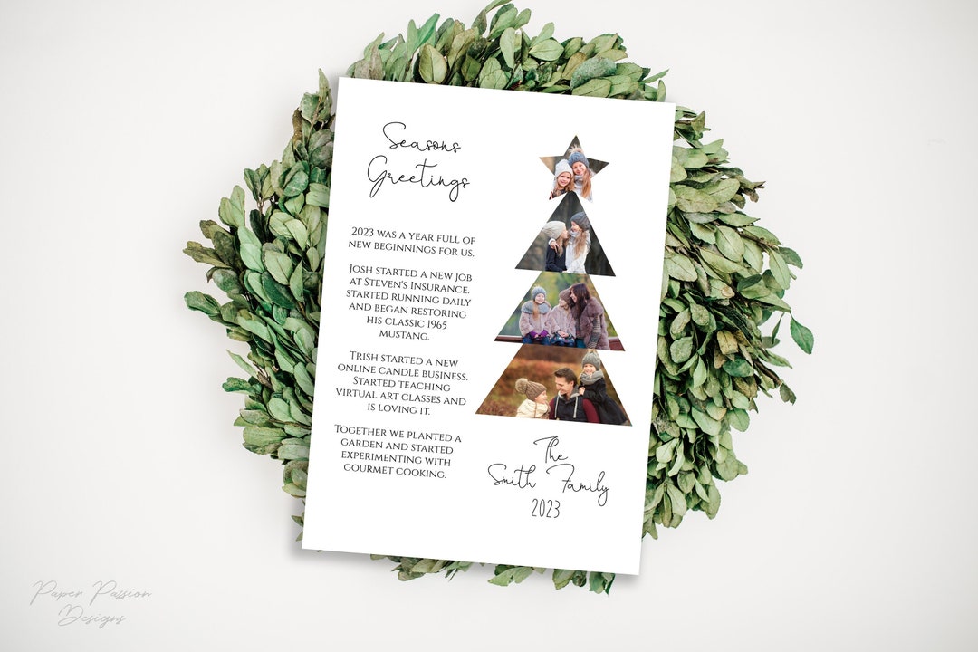 Christmas Tree Photo Letter Template, Christmas Card Year in Review ...