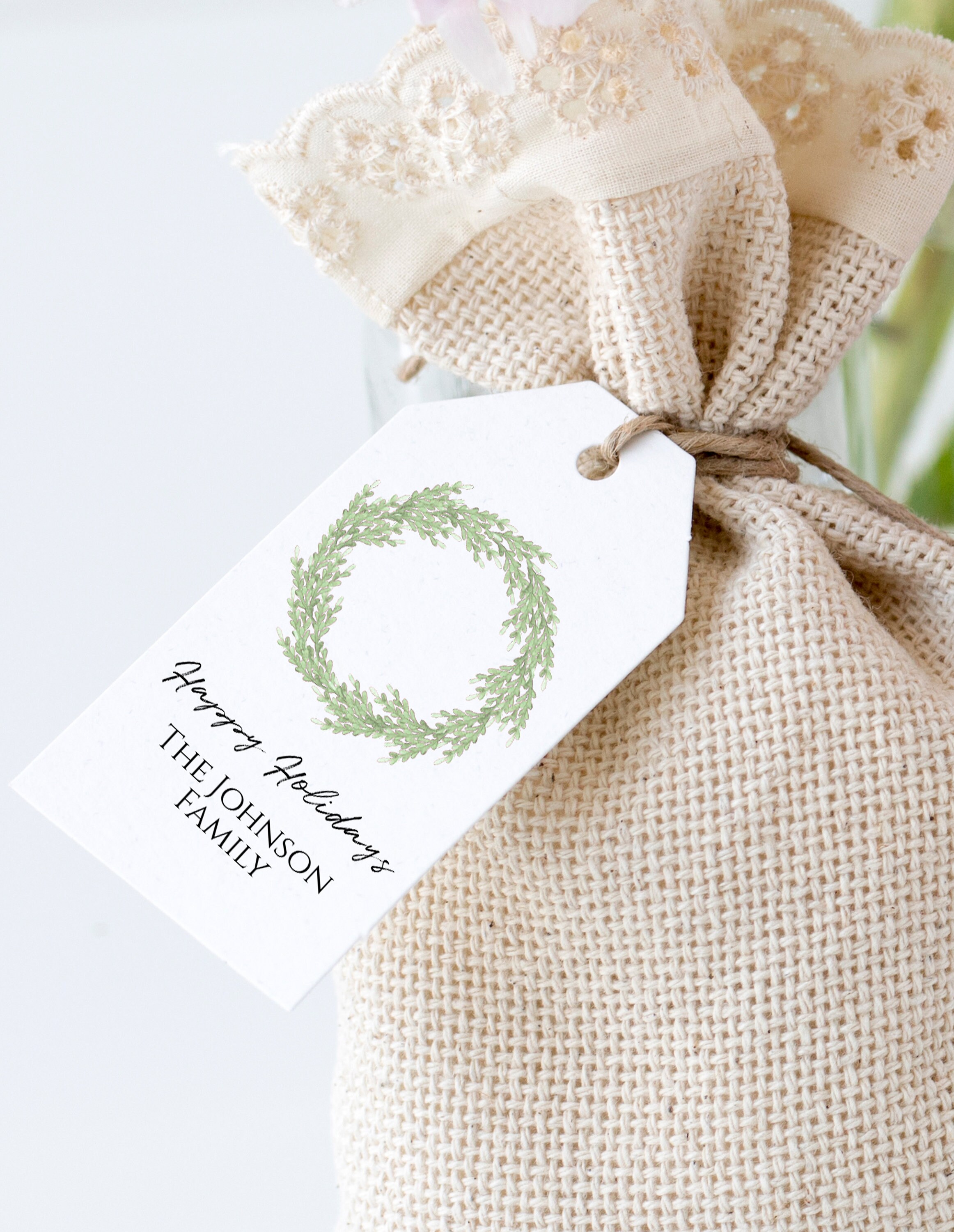 Personalized Christmas Wreath Gift Tag Printable Holiday - Etsy