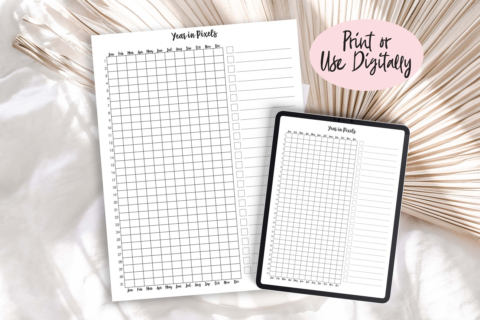 Year in Pixels Template Daily Log Activity Visual Printable | Etsy