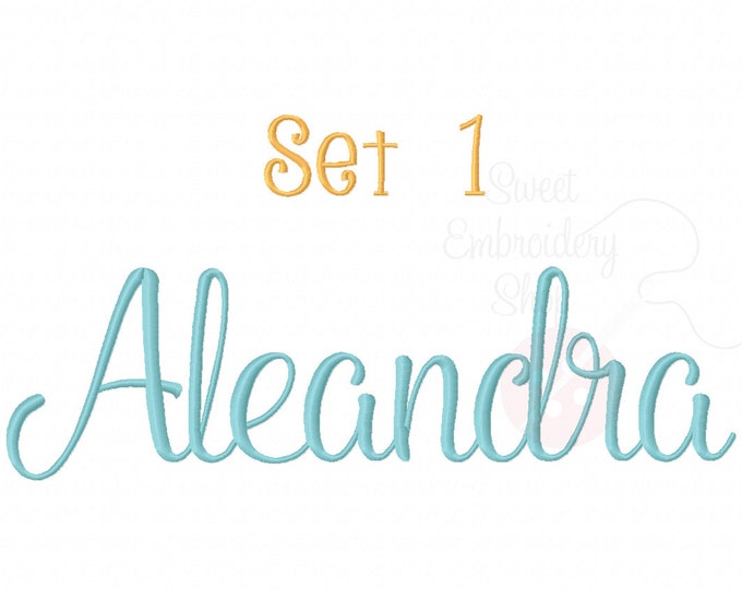5 Size Aleandra Script Font Embroidery Fonts BX Set1 9 Formats ...