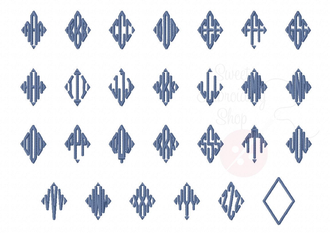 4 Size Diamond Monogram Embroidery Fonts BX 9 Formats | Etsy