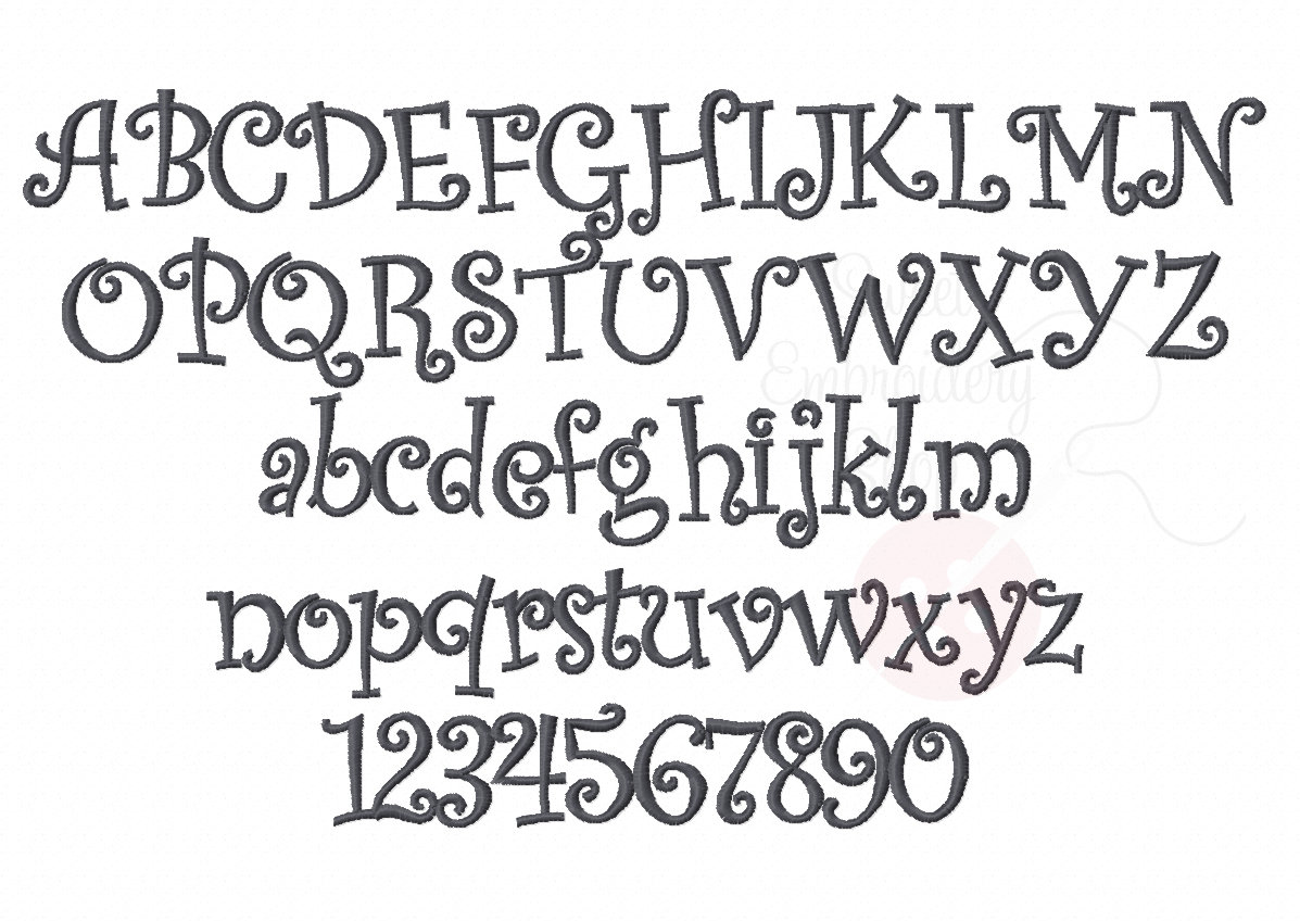 3 Size Curly Font Embroidery Fonts BX 9 Formats Embroidery - Etsy