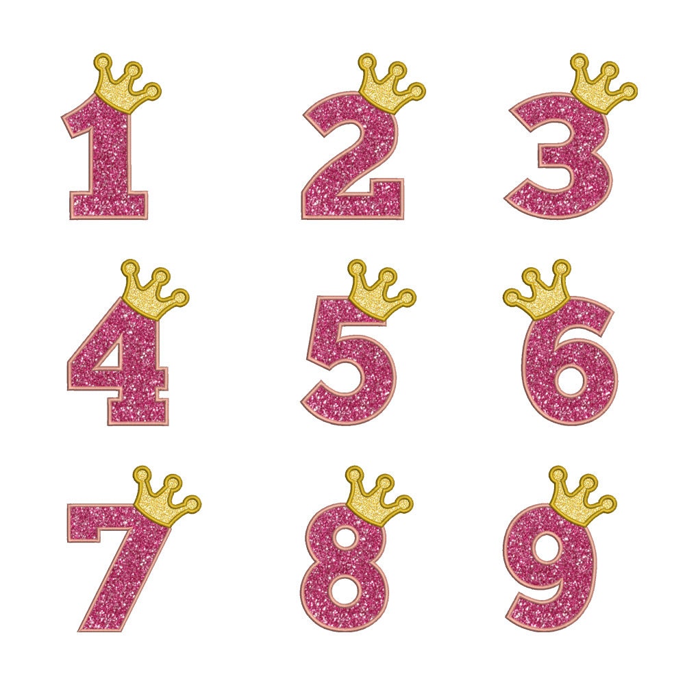 Number Applique Design Set 1-9 Applique 6 Size Birthday Numbers ...