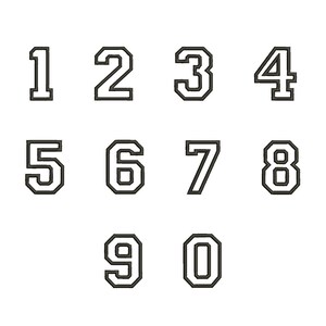 College Number Applique Set 0-9 Applique 4 Size Birthday Numbers ...