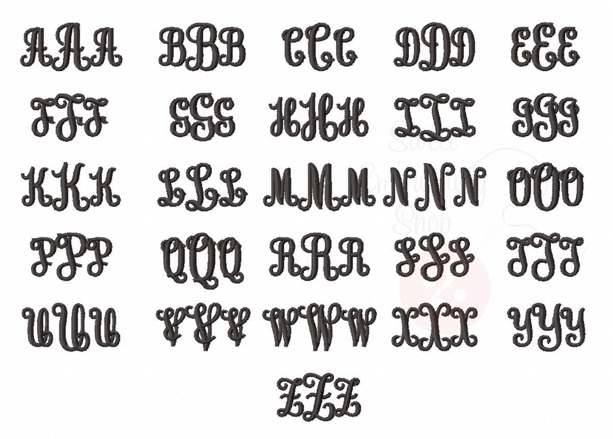 5 Sizes Simple Monogram Embroidery Fonts BX 9 Formats | Etsy