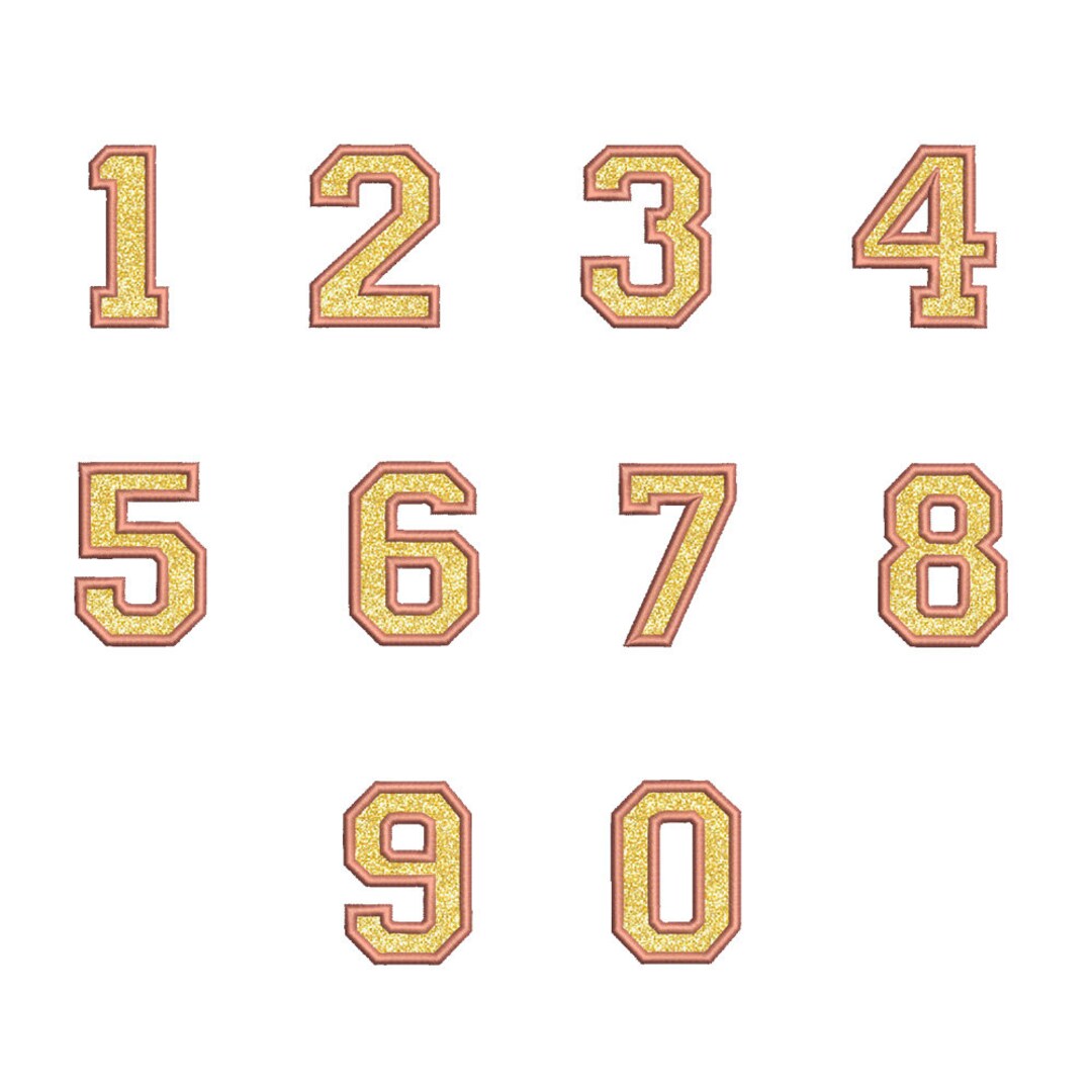 College Number Applique Set 0-9 Applique 4 Size Birthday Numbers ...