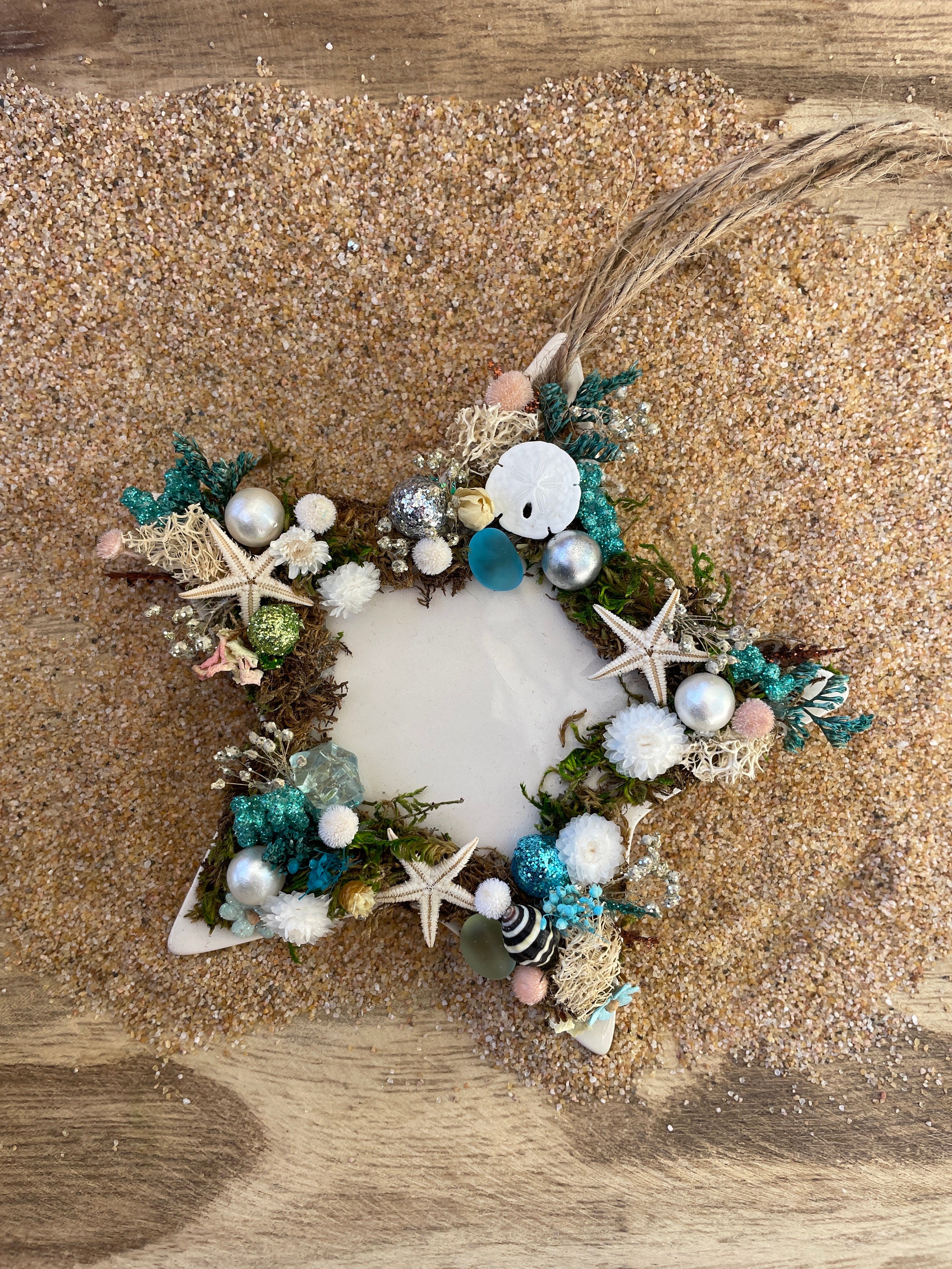 Coastal Star Tile Ornament | Dried Flowers & Shells, Beach Decor - Etsy