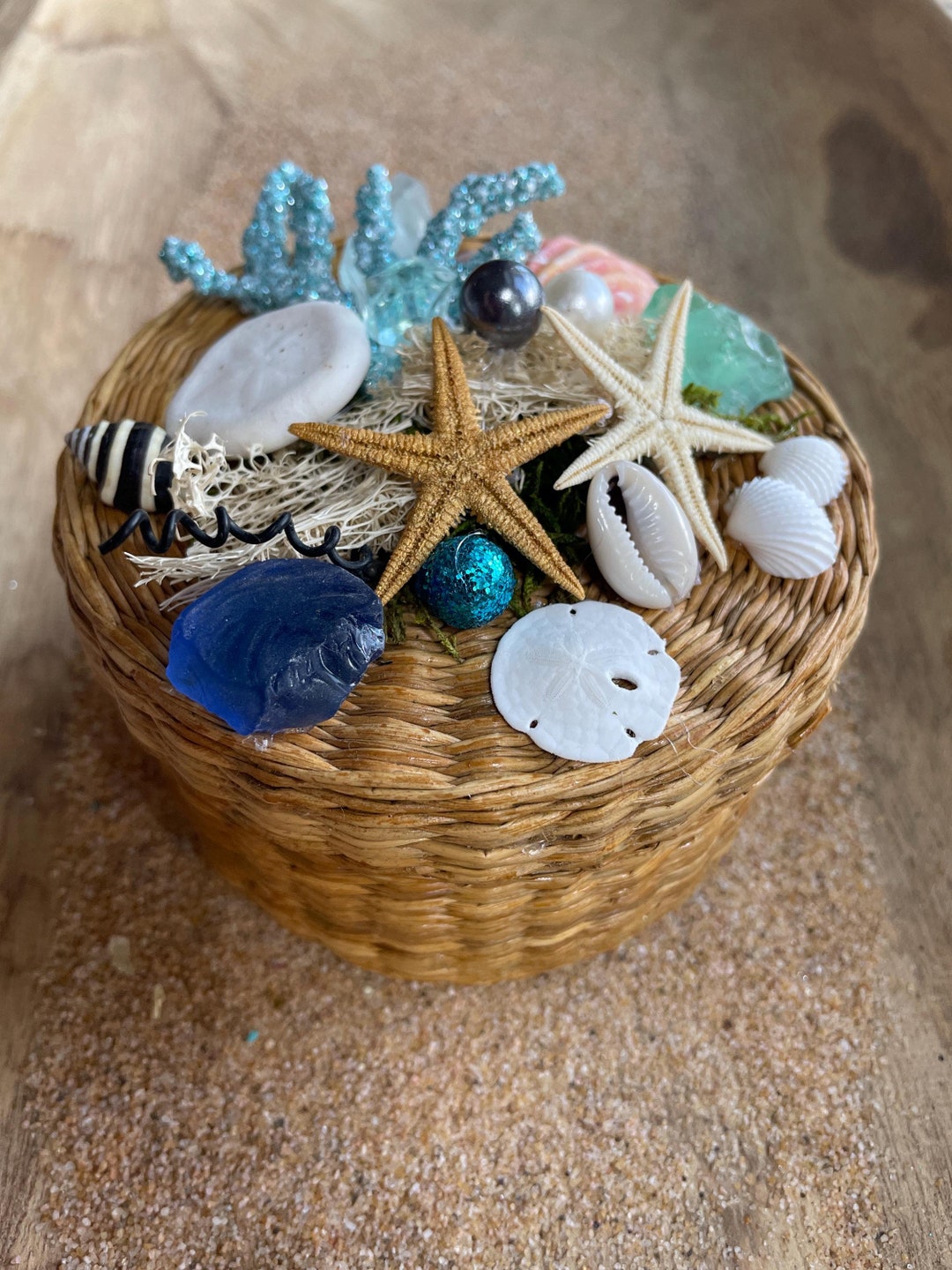 Beach Jewelry Box | Beach Trinket Box | Small Keepsake Straw Box ...