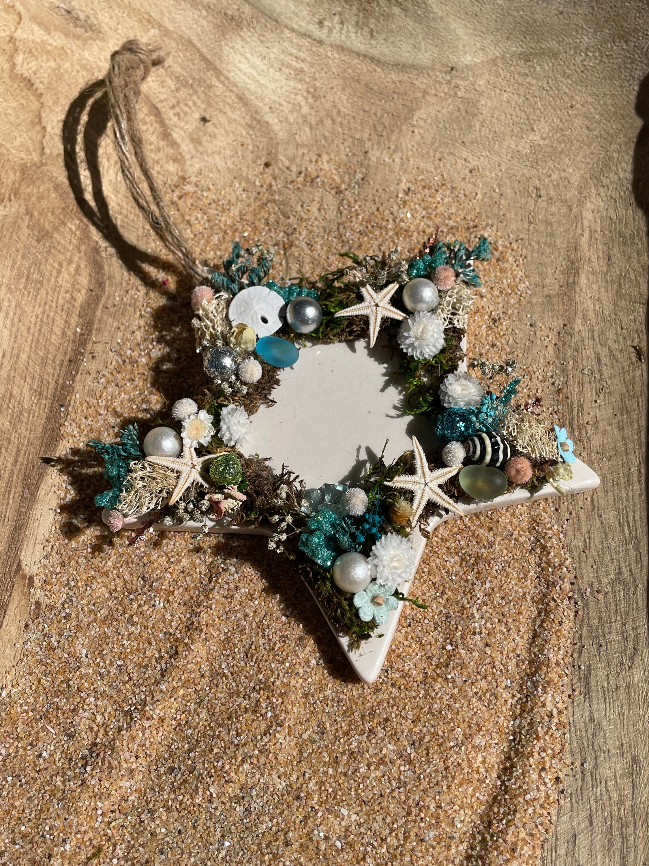 Coastal Star Tile Ornament | Dried Flowers & Shells, Beach Decor - Etsy