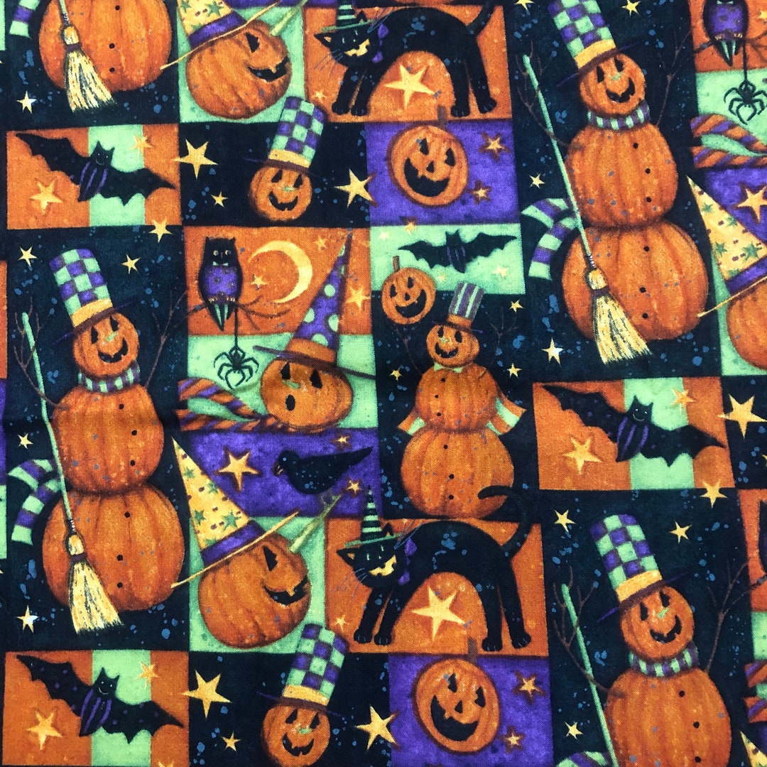 Susan Winget Pumpkin Patch Halloween Cotton Fabric Springs CP39394 Cats ...