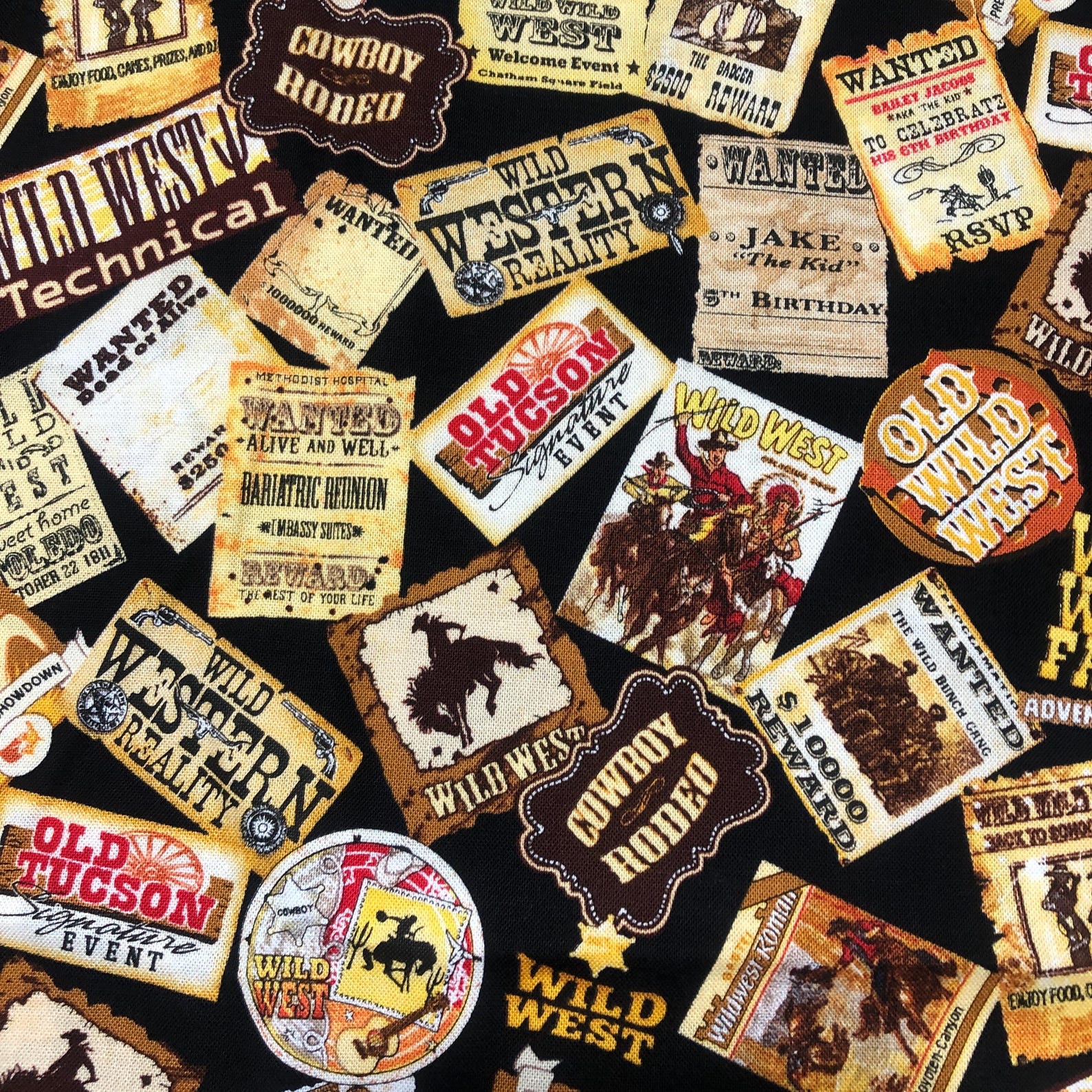 Wild Wild West Postage Stamp Signs Tossed Cotton Fabric Exclusively ...