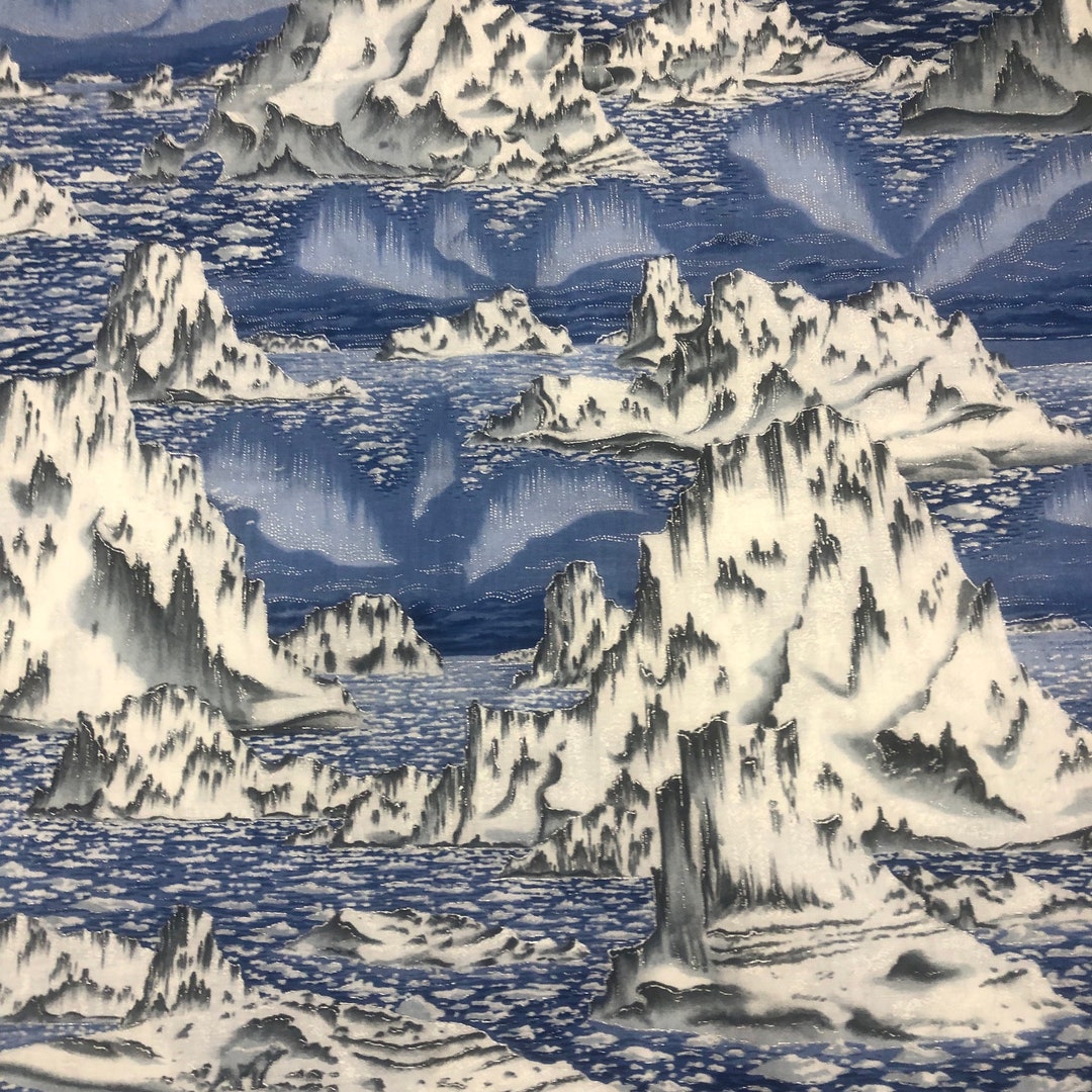 Vintage Icebergs Fabric: VIP Cranston Blue Gray White Silver Metallic ...