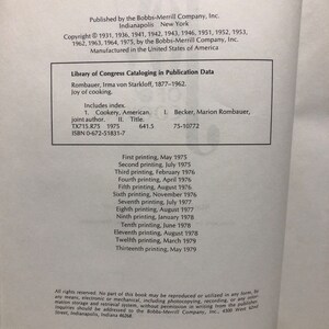 Joy of Cooking Cookbook Irma S. Rombauer Classic Cookbook Classic ...