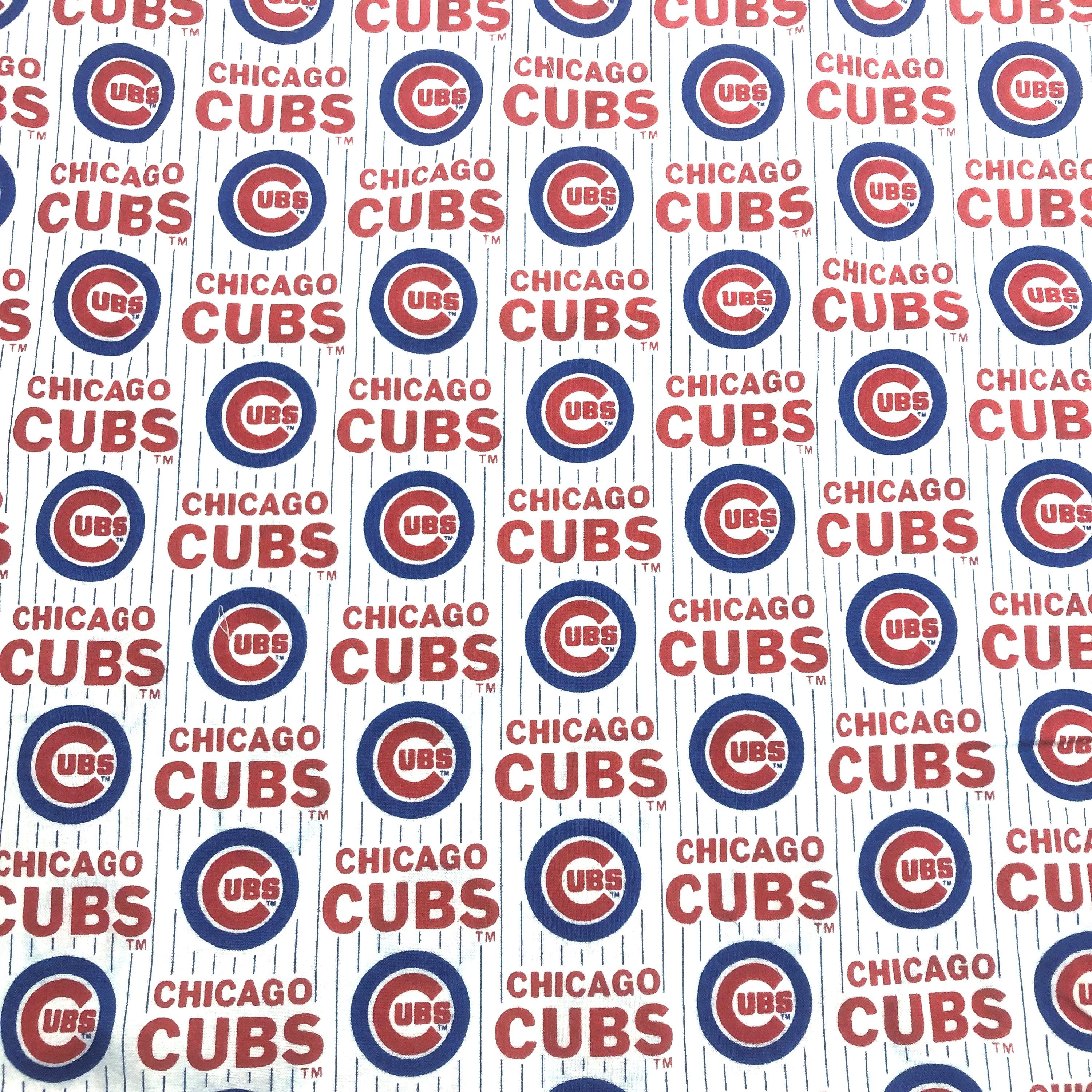 Chicago Cubs Cubbies MLB Cotton Fabric Lines & Logo on White Fabric ...