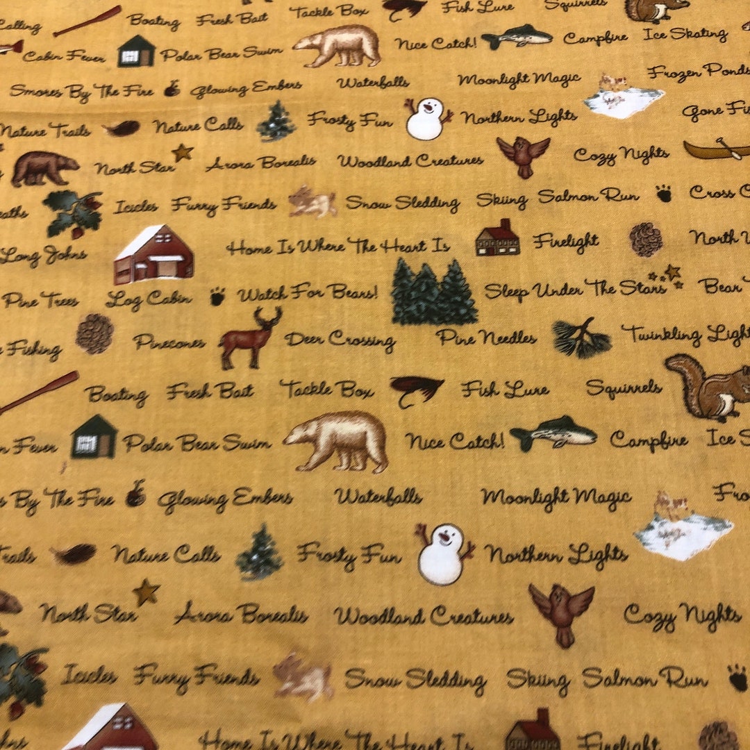 Snowy Creek Winter Christmas Theme Cotton Fabric Log Cabin Snowman S ...