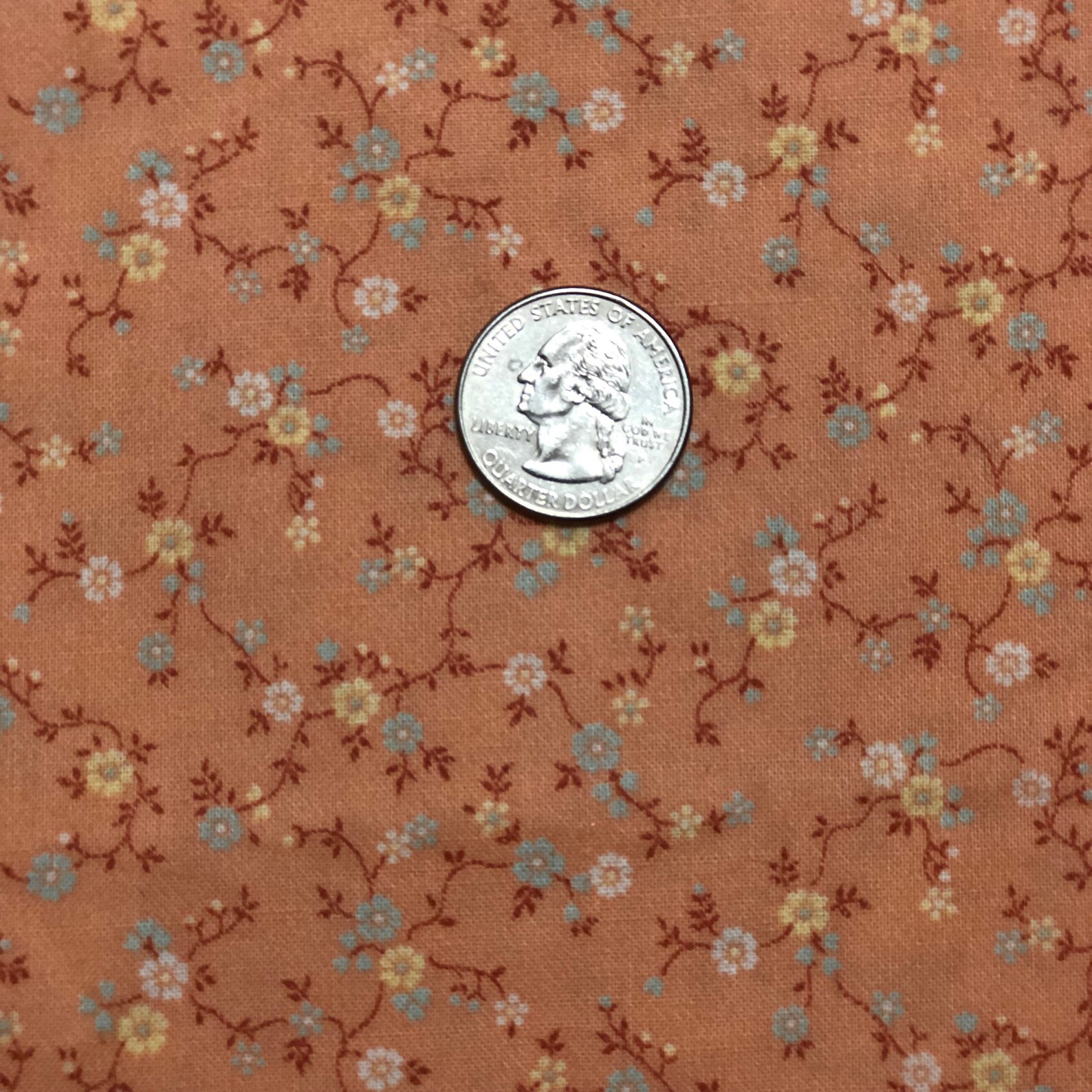 Vintage Calico Floral Print Peach With Muted Blue Yellow & - Etsy