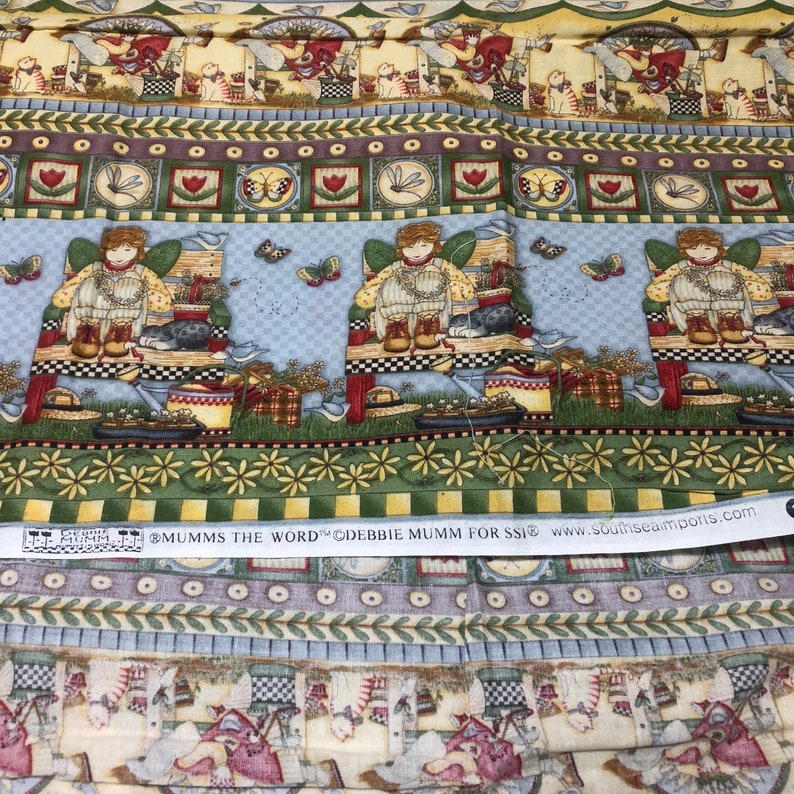 Debbie Mumm Garden Angels on Bench Striped Cotton Fabric SSI Retired ...