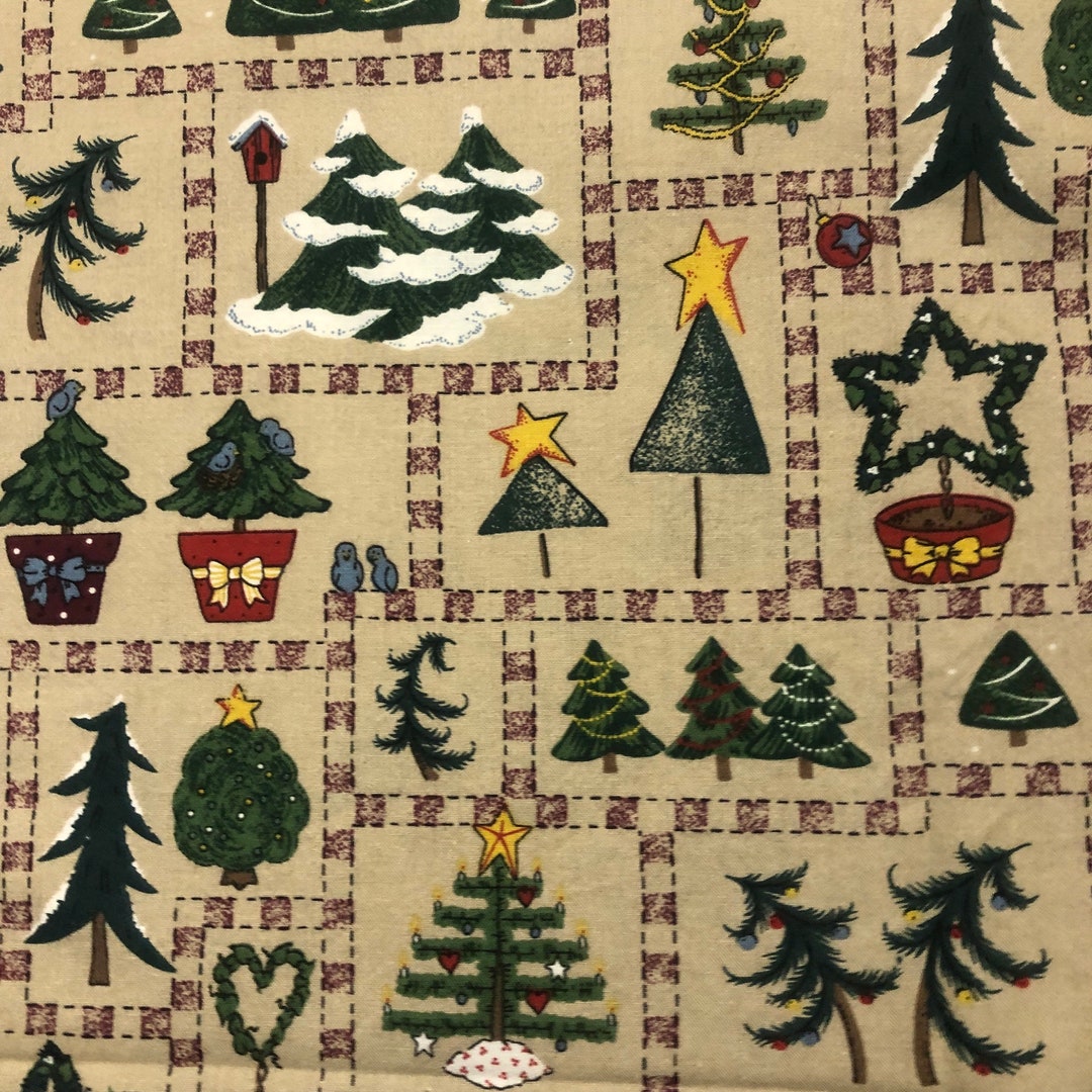 Christmas Tree Patch Watering Can Hearts Birdhouse Green on Brown ...