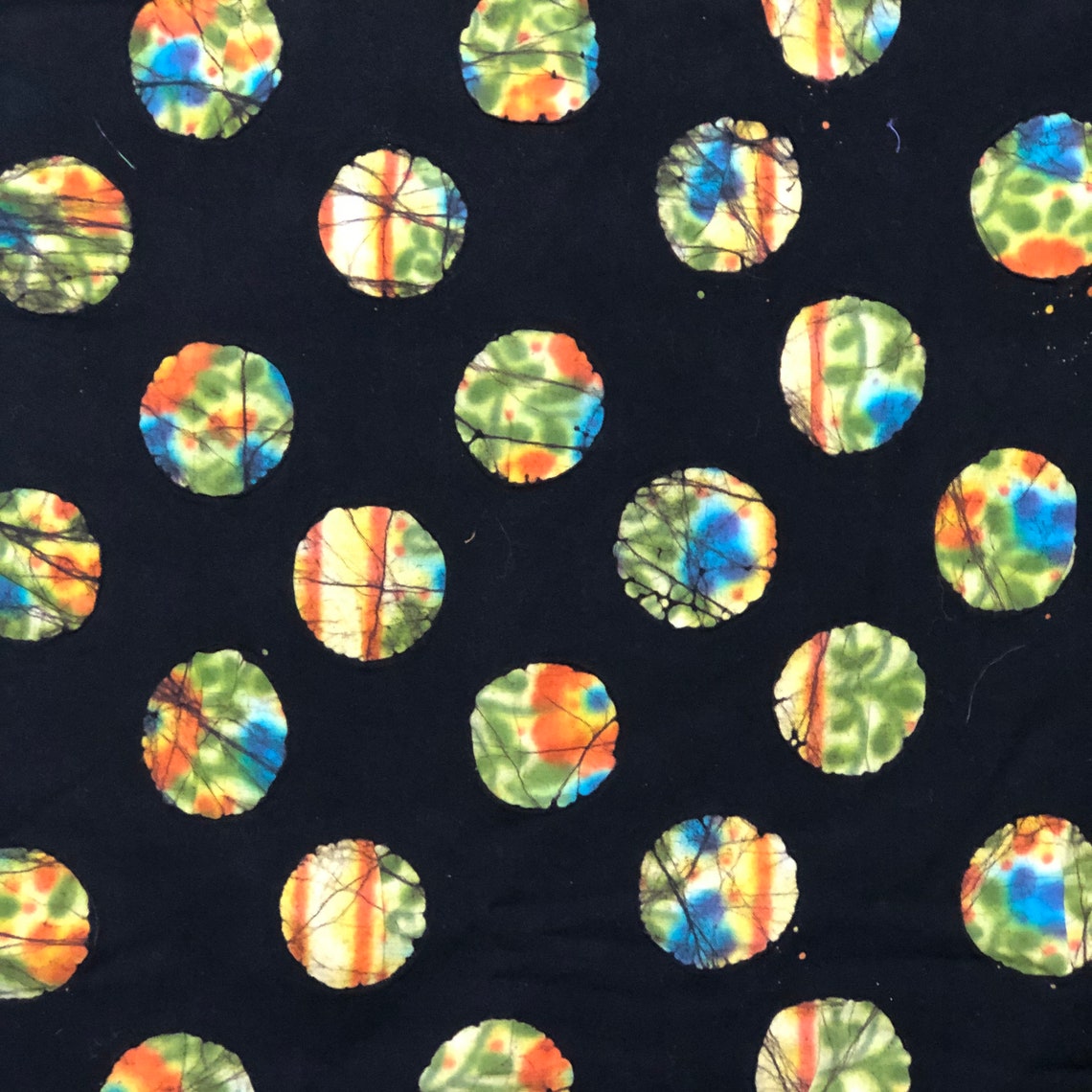 Multi-color Batik Polka Dots on Black Cotton Fabric QSQ BTHY - Etsy
