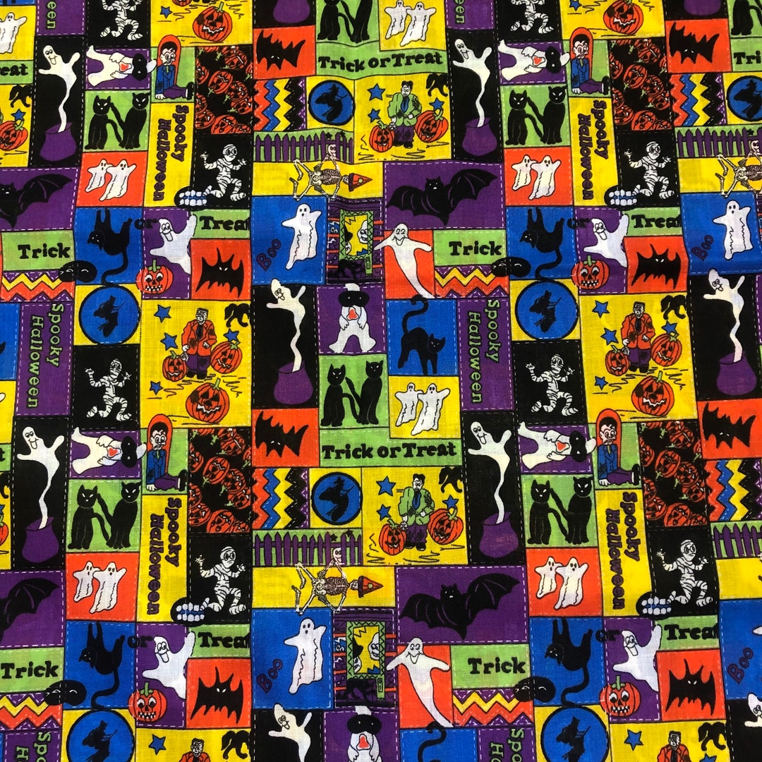 Halloween Patchwork Cotton Fabric Cats Frankenstein Ghosts Pumpkins ...
