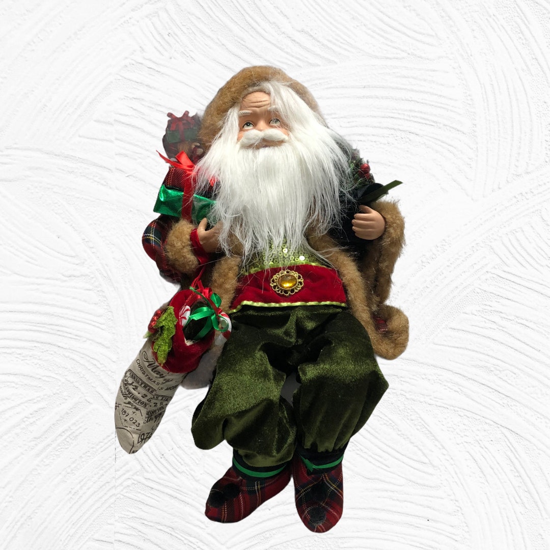 Vintage Cracker Barrel Santa Claus Shelf Sitter: Porcelain Face, Plaid ...