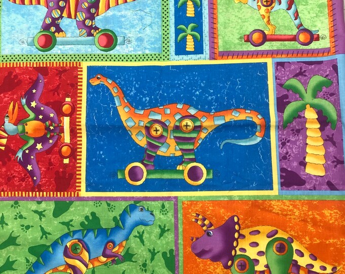 Dinos on Parade Blocks Cotton Fabric Jill Webster Clothworks 23" X 44 ...