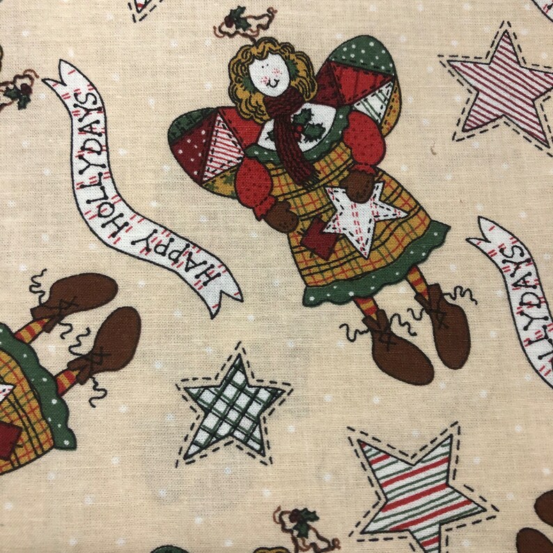 Happy Holidays Primitive Patchwork Angels Stars Banners Beige ...