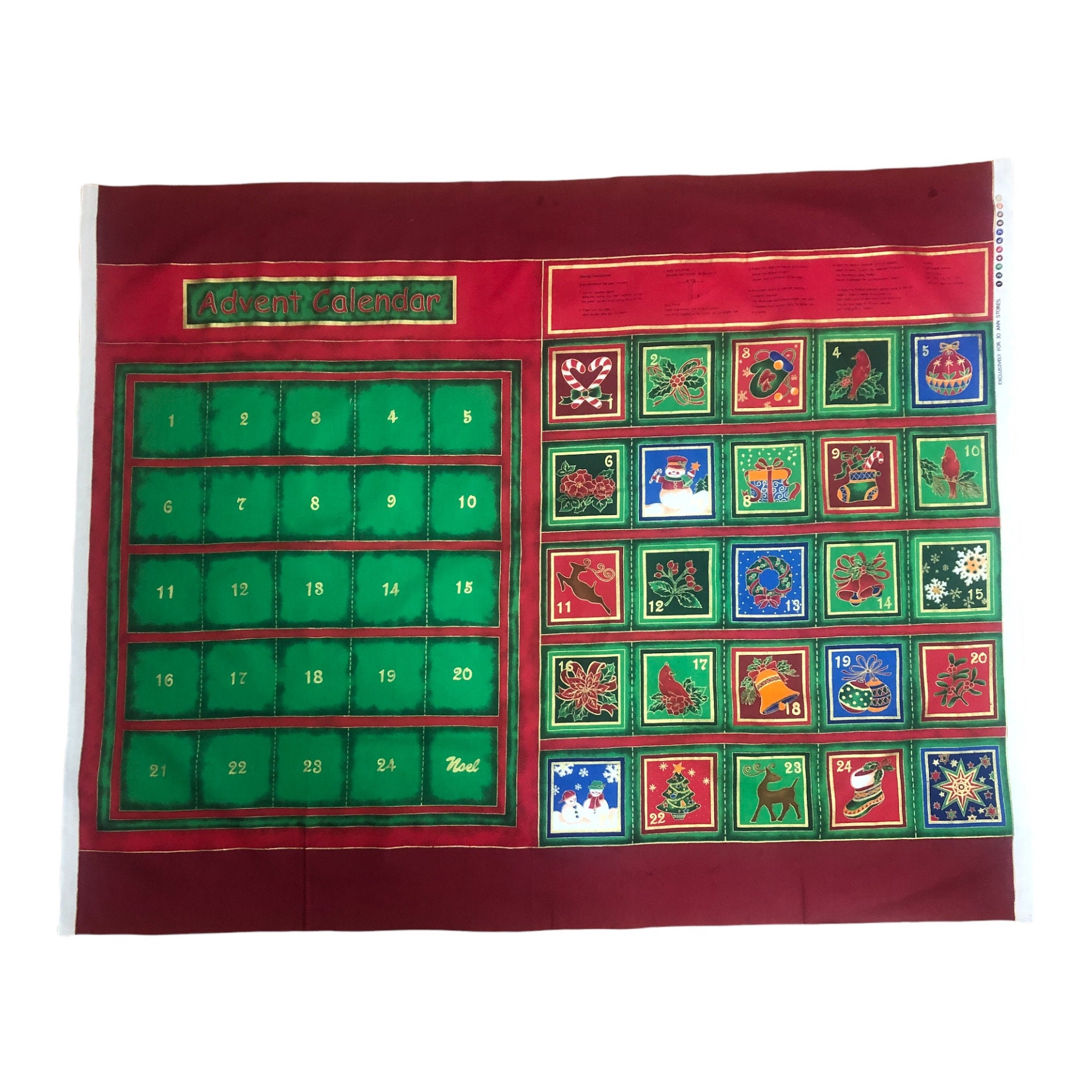 Advent Calendar Fabric Quilt Panel Cotten Noel Snowman Deer | Etsy