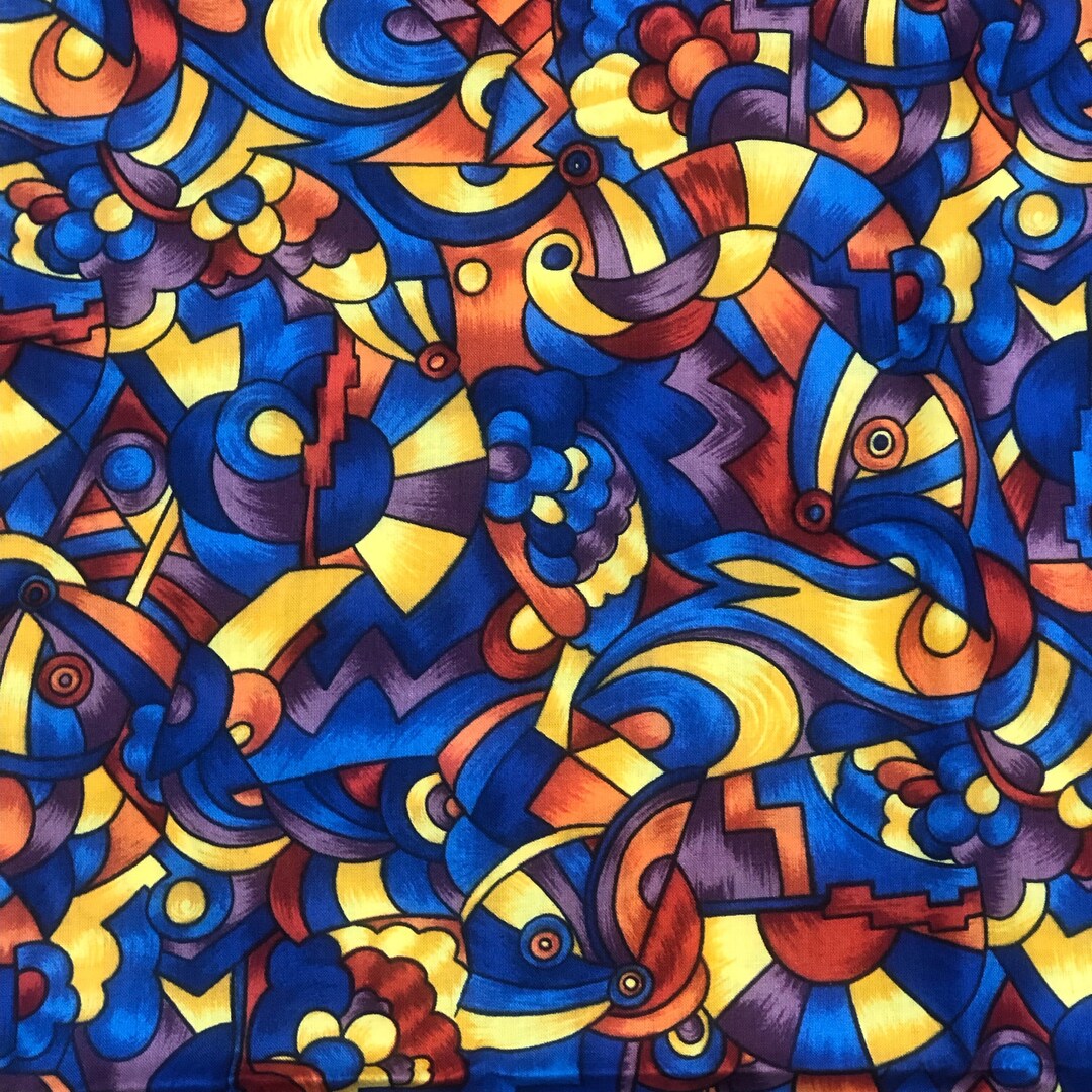 Kaleidoscope of Vivid Colors Cotton Fabric Blue Yellow - Etsy