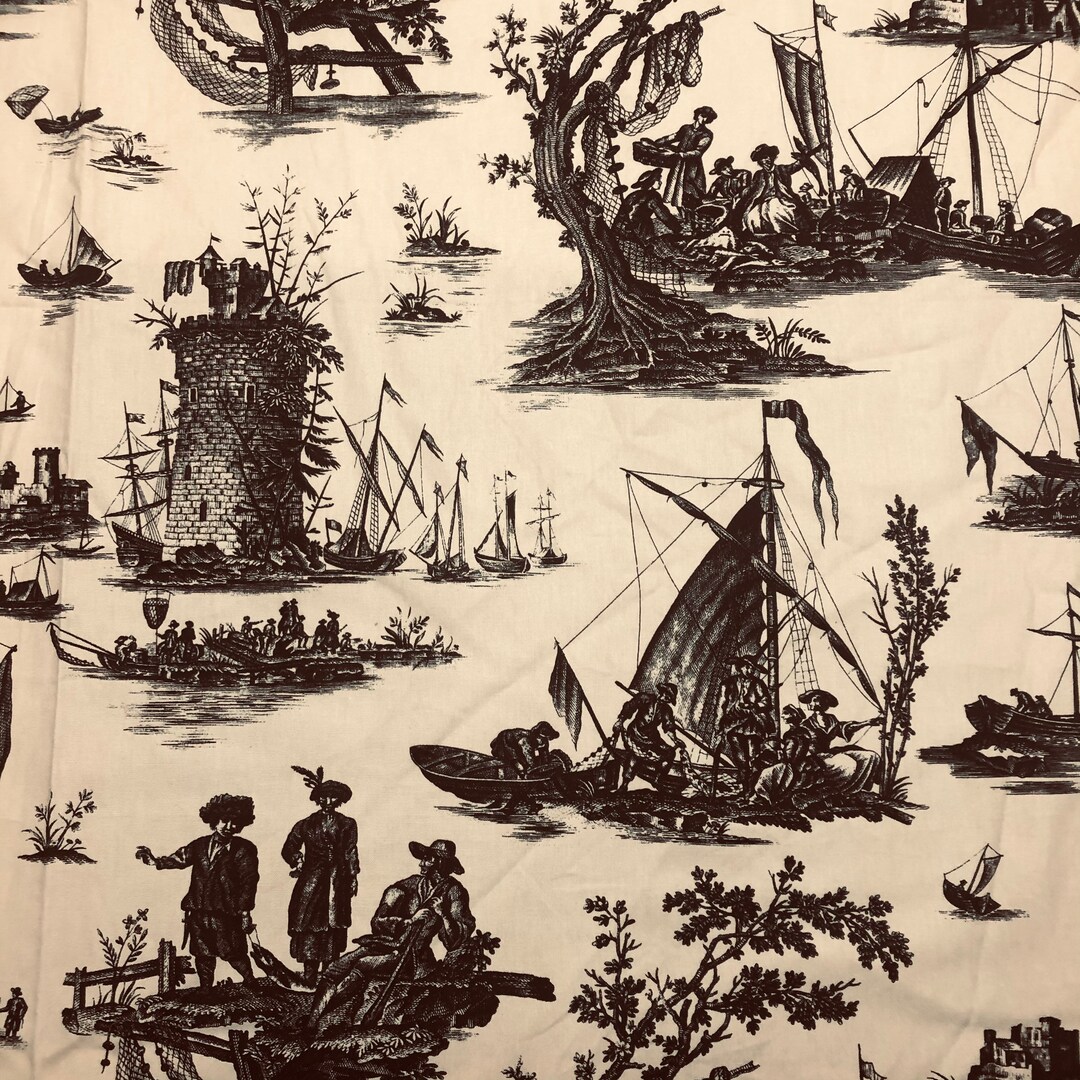 Nautical Toile 1800's Sailing Ships Cotton Home Decor Fabric Material ...