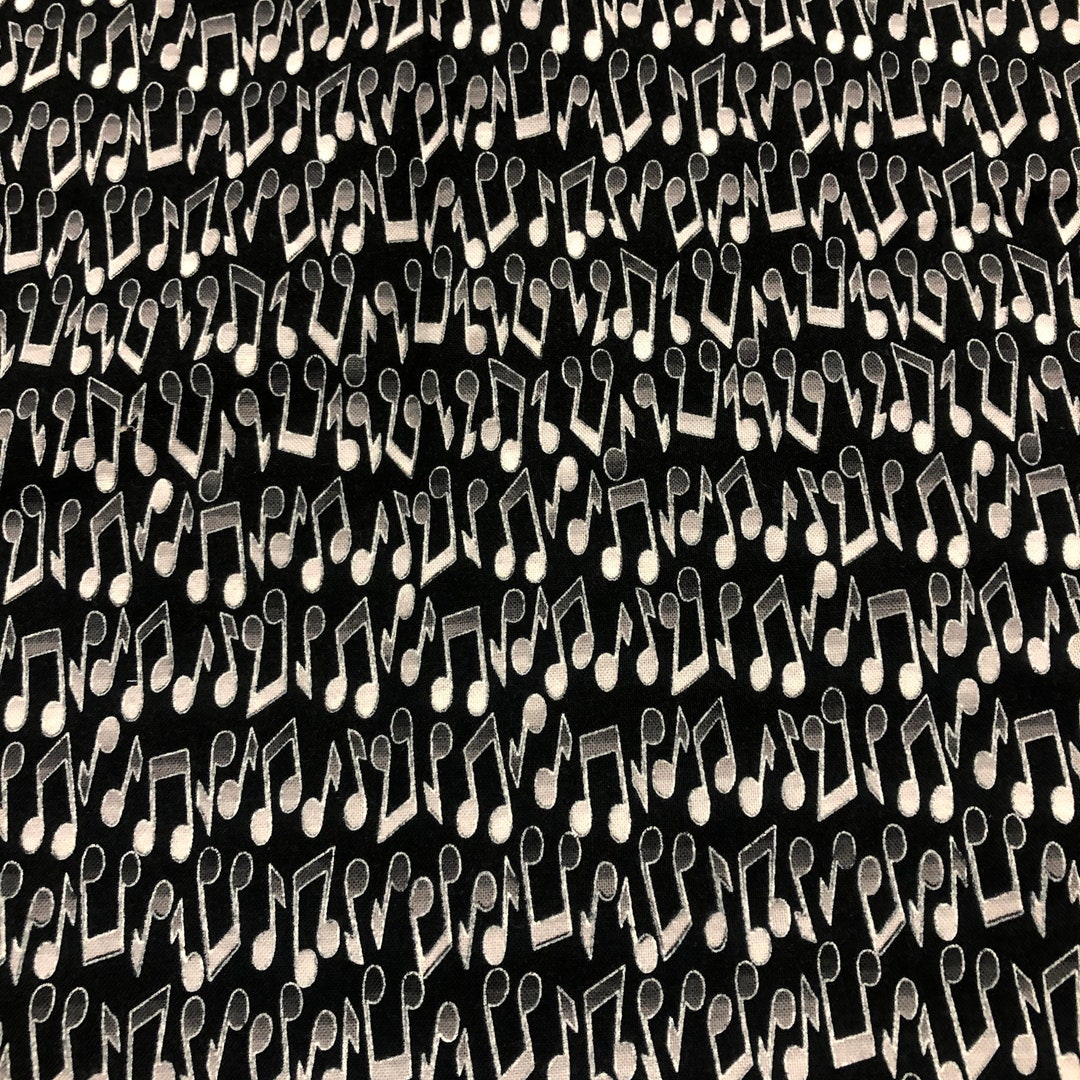 Musical Notes Cotton Fabric Black Gray White 44 X 36 Jammin Retired - Etsy