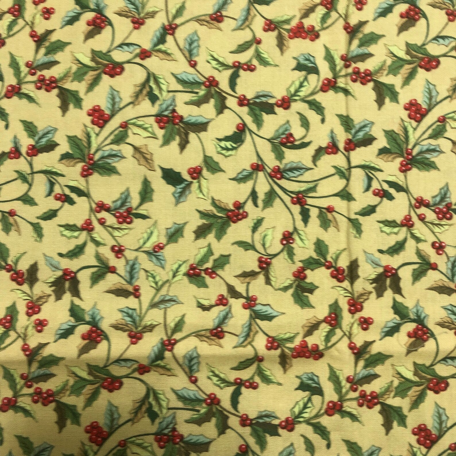 Faye Burgos Vining Holly Christmas Cotton Fabric Green Red QSQ - Etsy