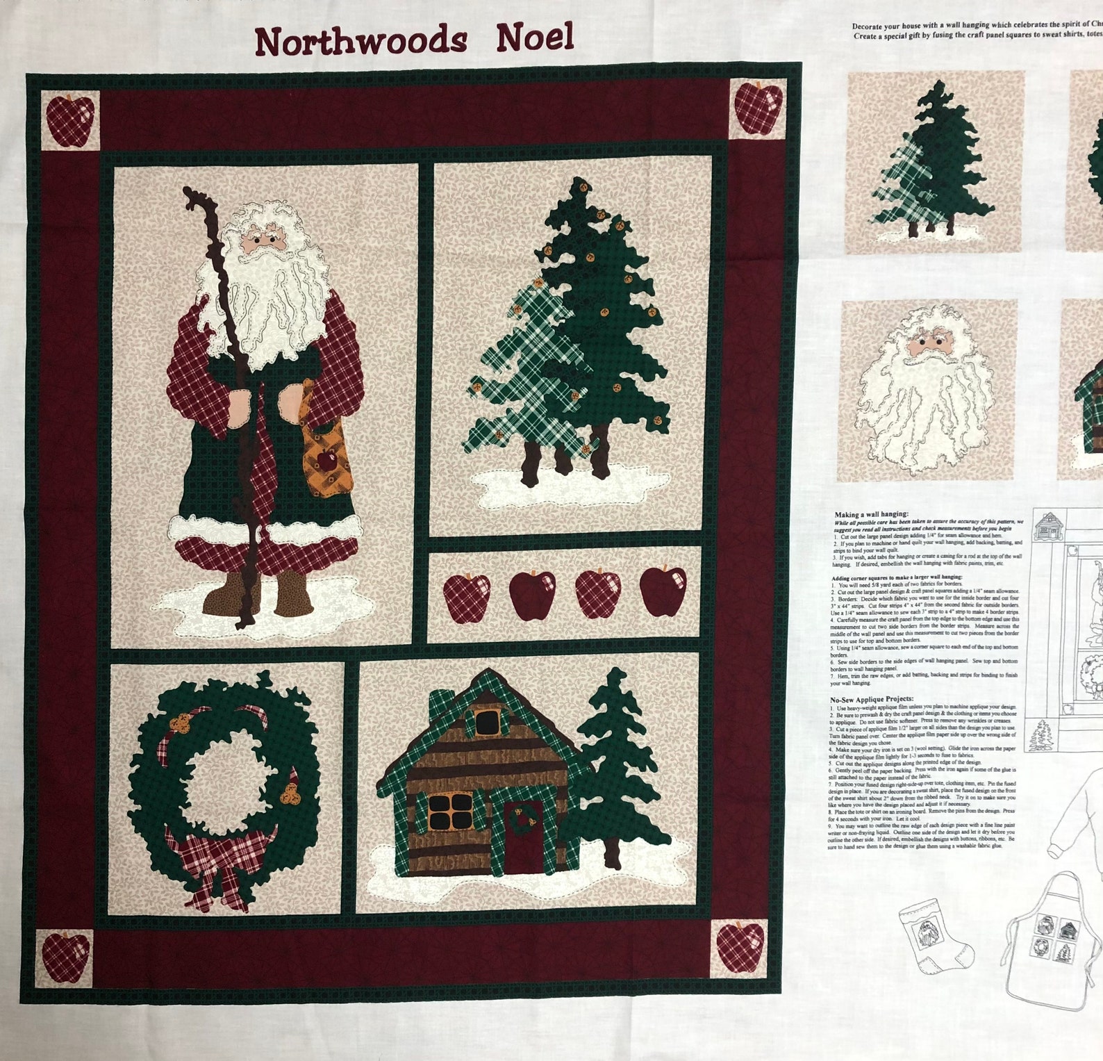 Northwood Noel Christmas Fabric Panel, Santa, Trees, Cabin Appliques - Etsy