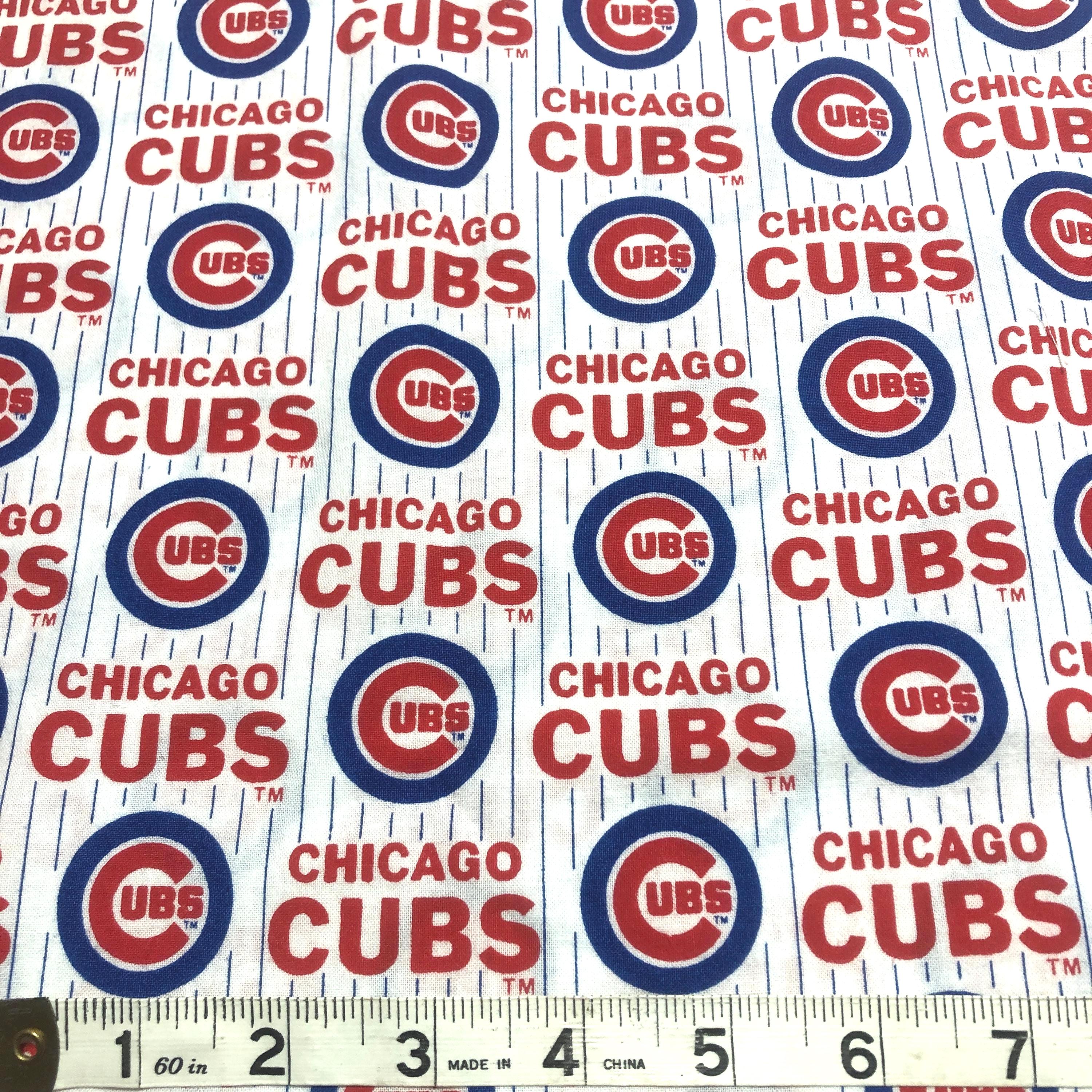 Chicago Cubs Cubbies MLB Cotton Fabric Lines & Logo on White Fabric ...