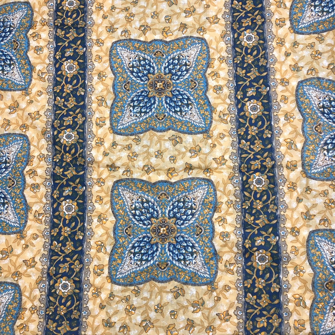 Blue Gold Floral Stripe Medallion Cotton Fabric Chetley Originals ...