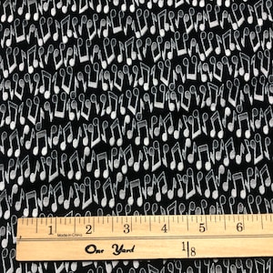 Musical Notes Cotton Fabric Black Gray White 44 X 36 Jammin Retired - Etsy