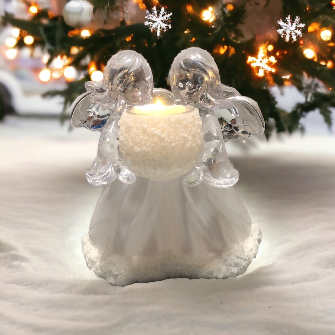Vintage Double Angel Acrylic Tea Light Candle Holder Silver Wings ...