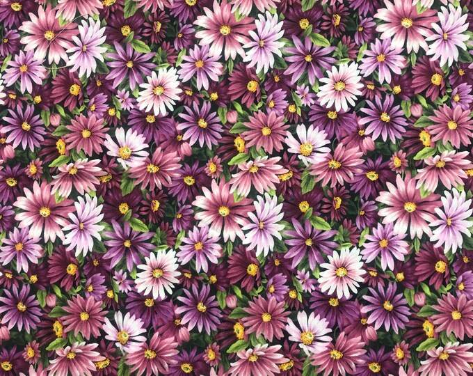 Multi-colored Daisies in Shades of Pink Purple and White Cotton Fabric ...