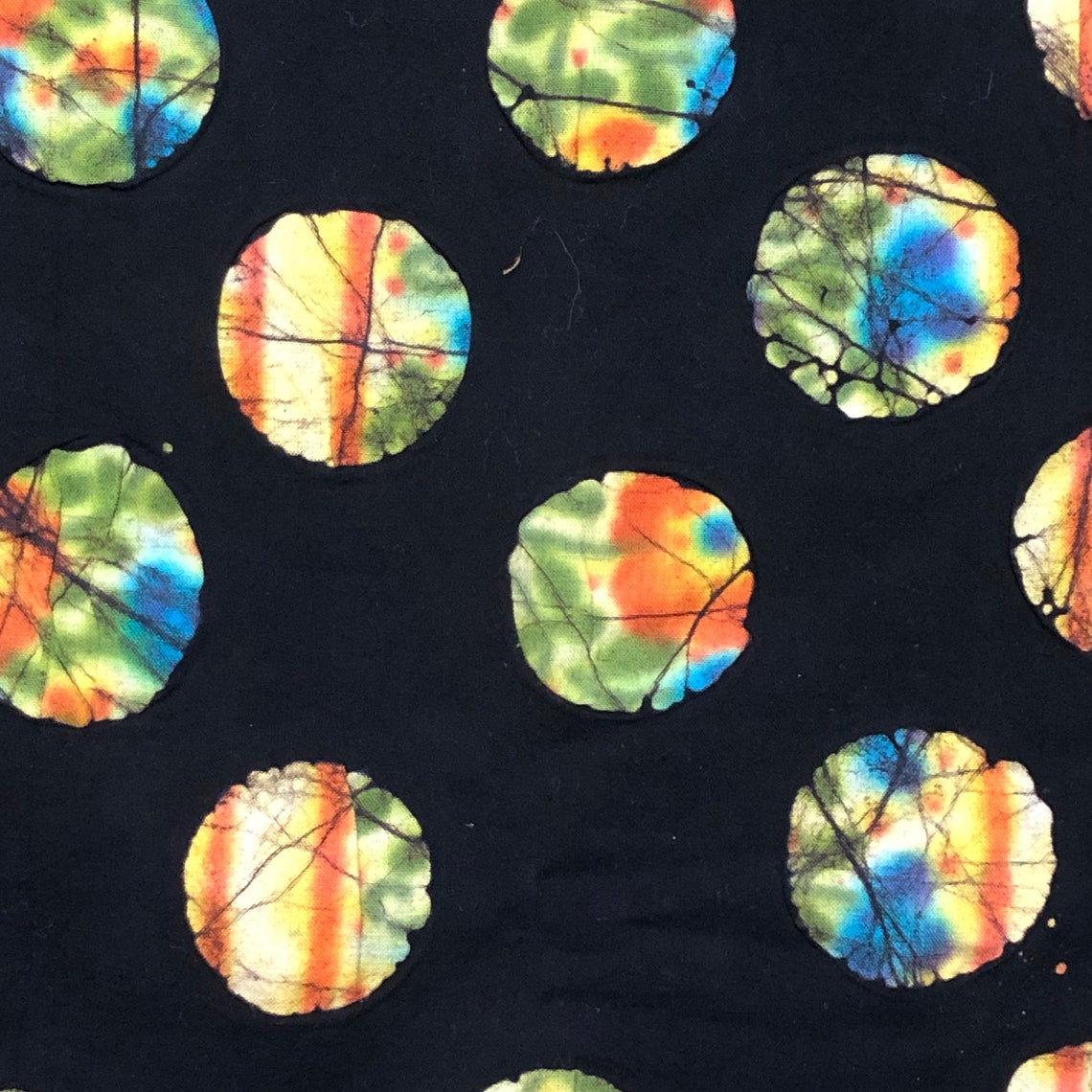 Multi-color Batik Polka Dots on Black Cotton Fabric QSQ BTHY - Etsy
