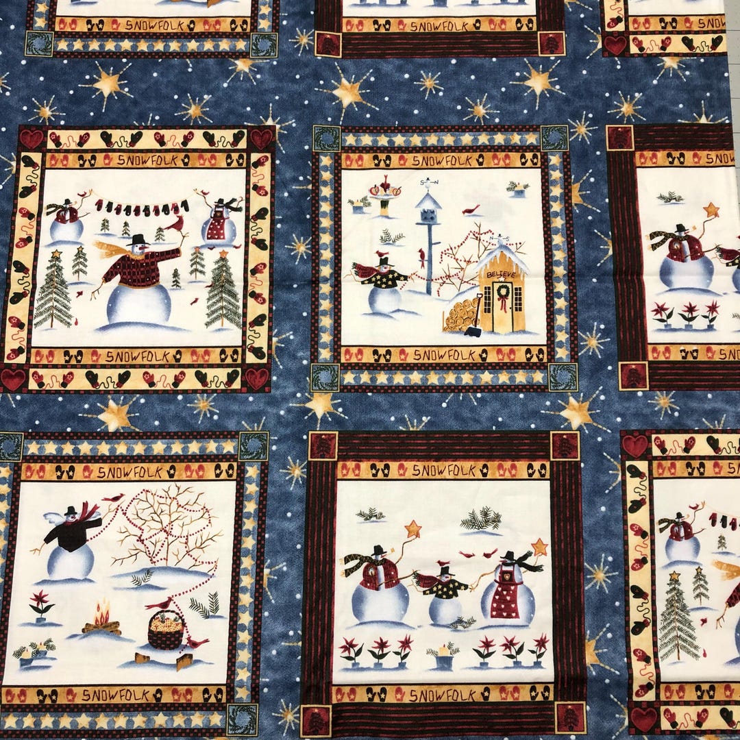 Snowfolk Collection Snowman Squares Cotton Fabric Carol Endres by ...