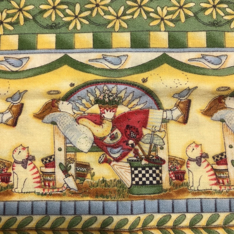 Debbie Mumm Garden Angels on Bench Striped Cotton Fabric SSI Retired ...