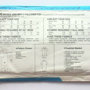 Misses and Mens Pullover Top Simplicity 5226 Pattern Beginners - Etsy