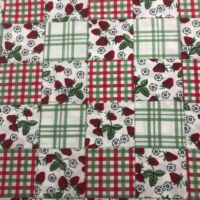 Strawberries & Plaid Patchwork Cotton Fabric Designed by - Etsy