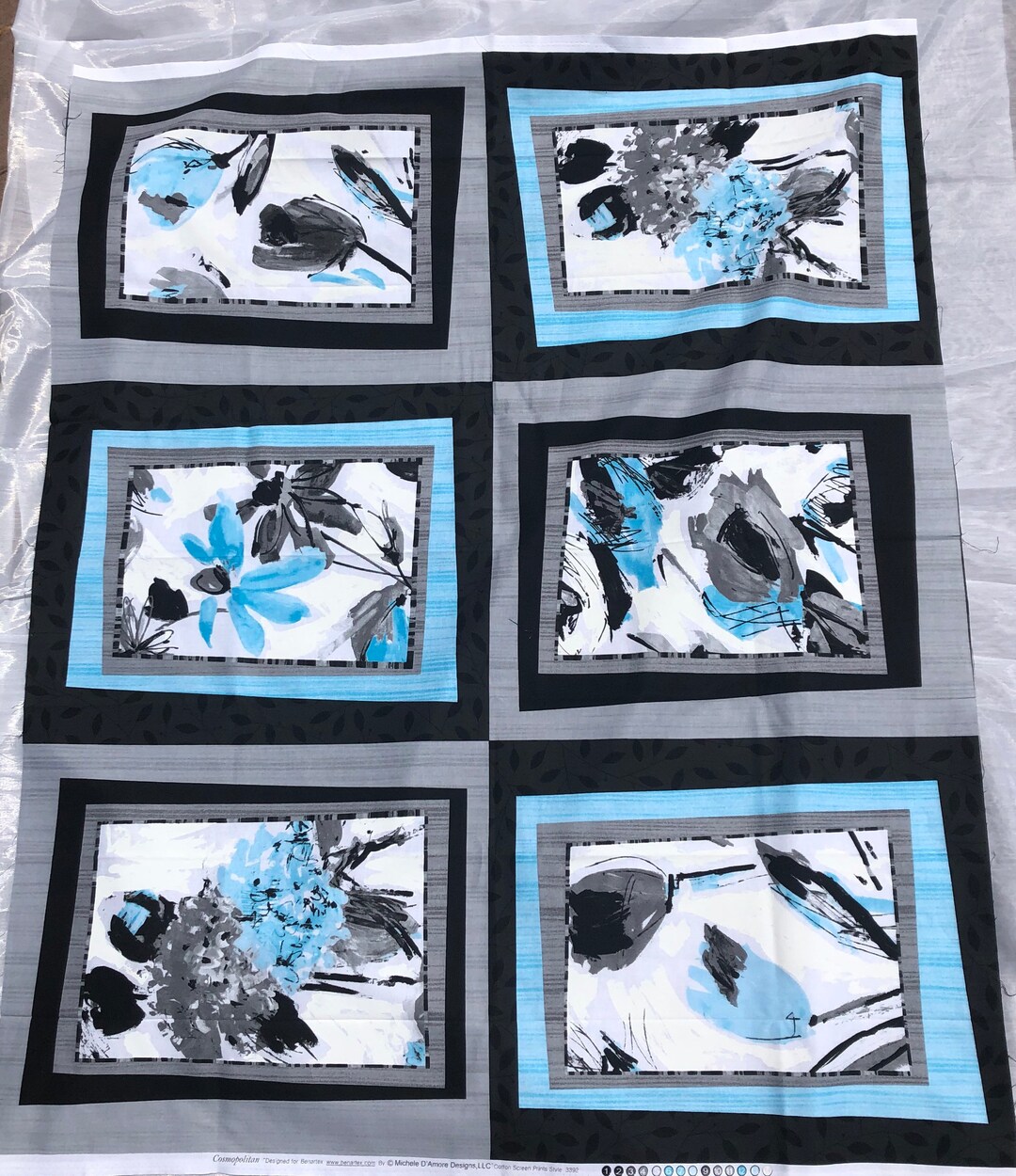 Cosmopolitan "turquoise Picture Frames" Cotton Fabric Contemporary ...