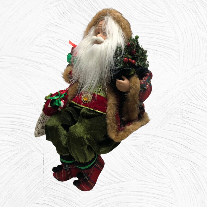 Vintage Cracker Barrel Santa Claus Shelf Sitter: Porcelain Face, Plaid ...