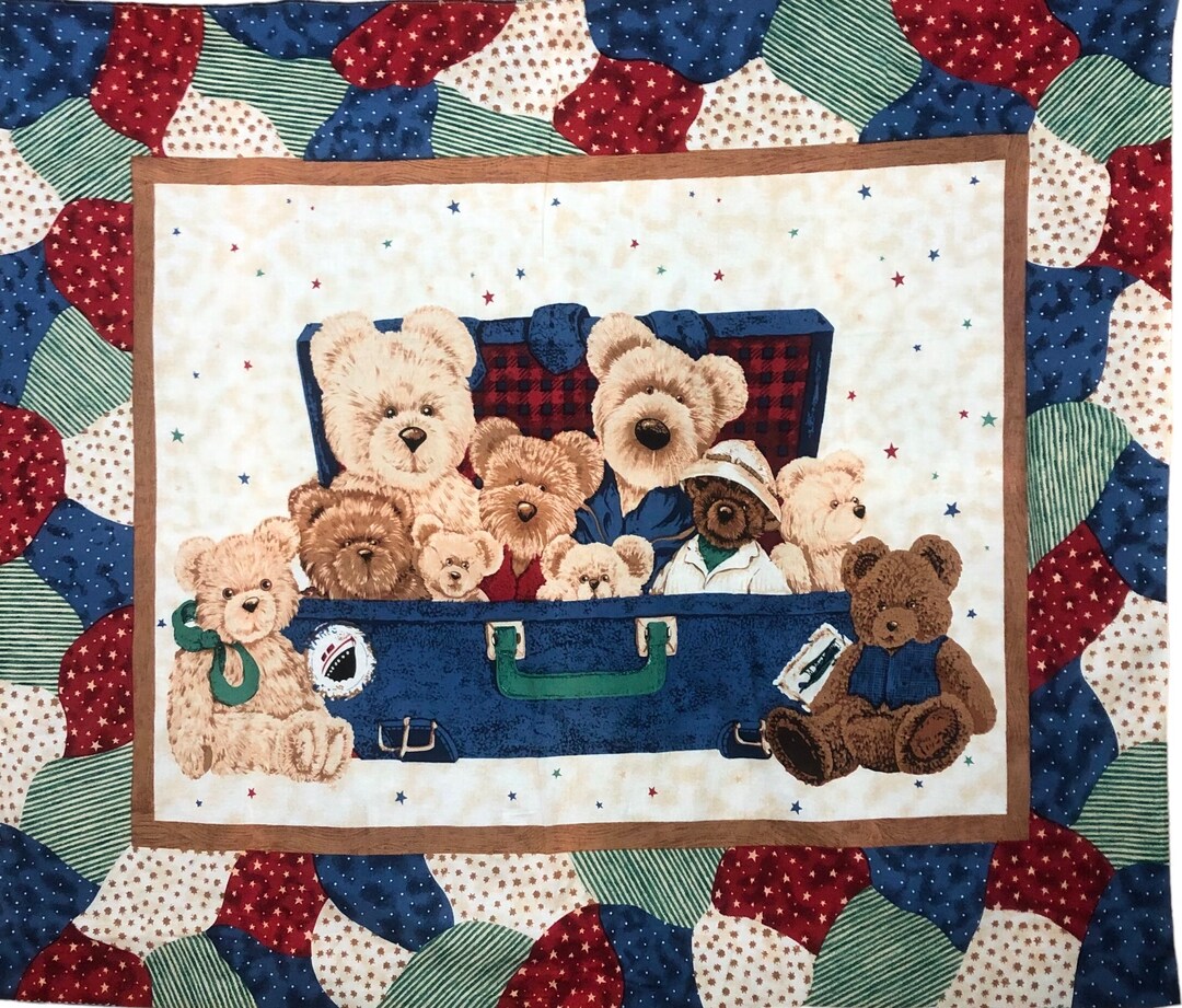 Traveling Teddy Bears in Suitcase Cotton Fabric Panel 44 X 34 Retired ...