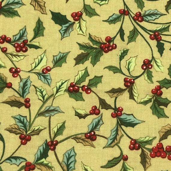 Faye Burgos Vining Holly Christmas Cotton Fabric Green Red QSQ - Etsy