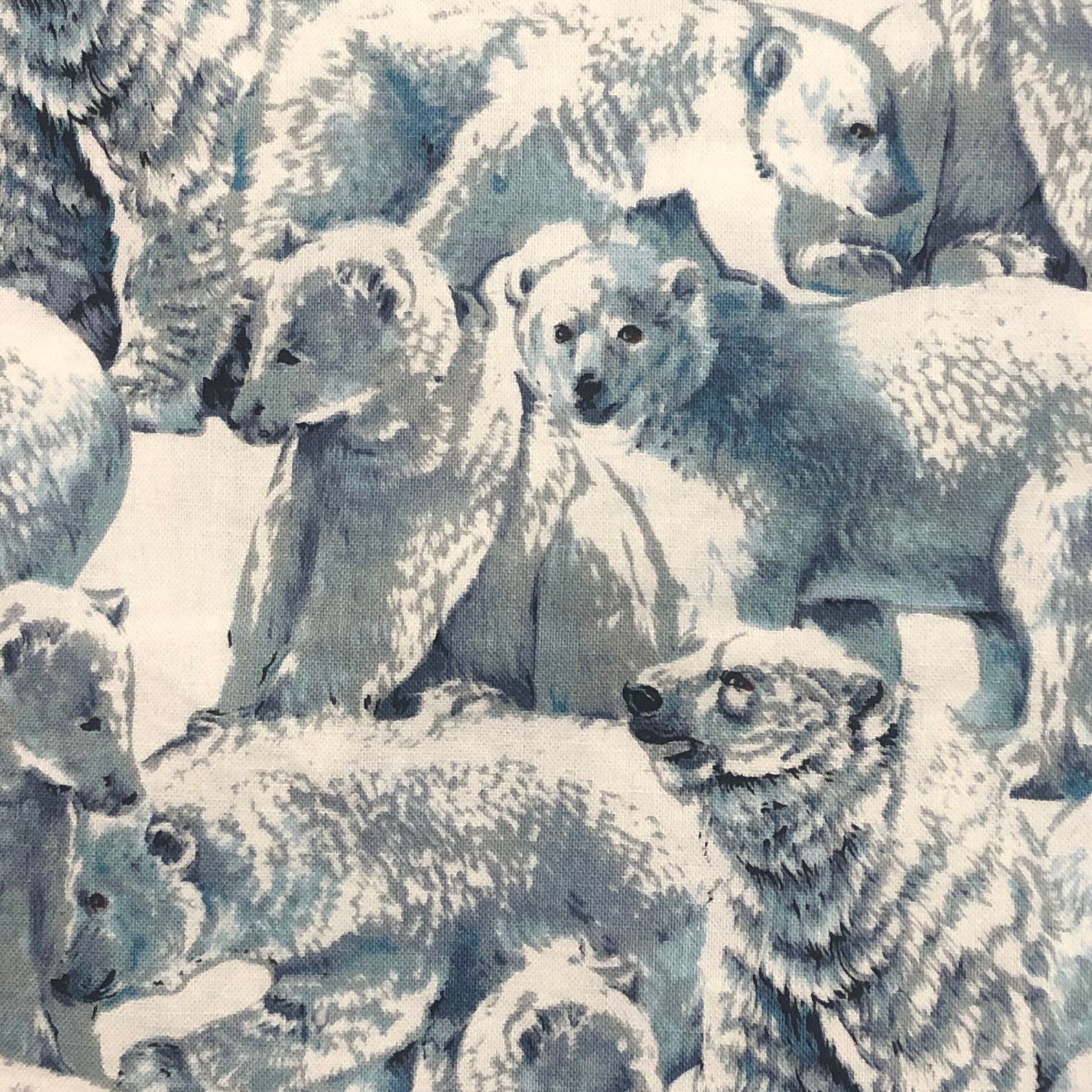 Polar Bears Allover Cotton Fabric White With Blue Gray Shading - Etsy