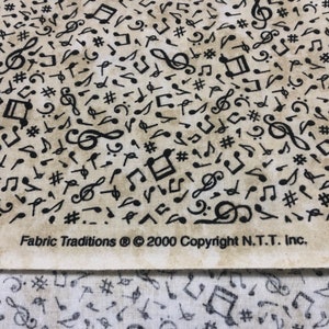 Musical Notes and Symbols Cotton Fabric Black on Mottled Beige Fabric ...